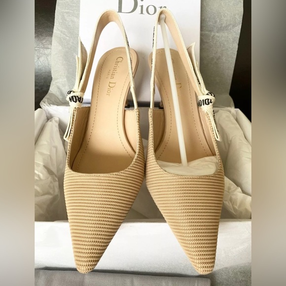 Dior | Shoes | Christian Dior Jadior Fabric Ribbon Beige Kitten Heel ...